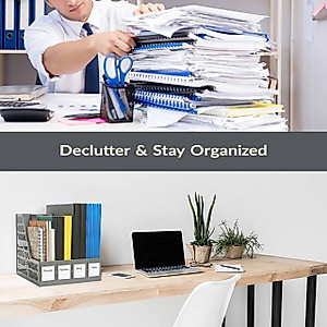 Alfion Collapsible Magazine Holder, 4 Vertical Slots | Modern Color Office Desk Organizer for File Storage (Charcoal Gray)