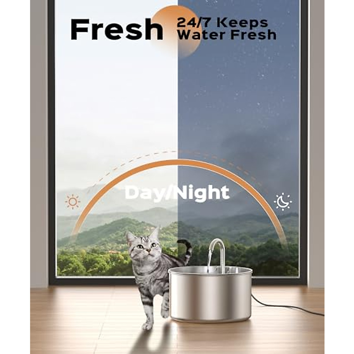 Stainless Steel Cat Water Fountain: Pet Fountains Indoor Metal Automatic Dispenser Cat Waterer Bowls Dog Faucet Bottle Pets 24/7 Running Watering for Drinking Quiet Pump with 1 Filter