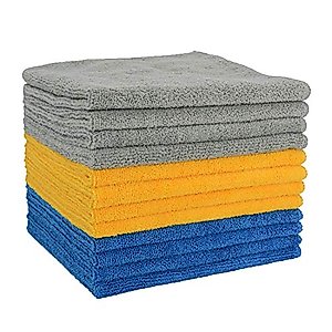 CARCAREZ Microfiber Cleaning Cloths Strong Absorption with Fine Workmanship, Non-Abrasive Microfiber Towels for Home, Cleaning Rags for Cars, 16'' x 16'', 12-Pack