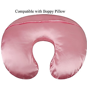 Satin Nursing Pillow Cover Set 2 Pack Ultra Soft Silk Compatible with Boppy Pillow for Breastfeeding Pillow Protect for Baby Hair and Skin White & Pink