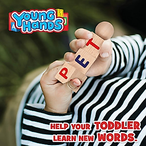 Creative Kids Wooden Reading Blocks - Set of 5 Spinning Alphabet Blocks w/Easy-Grip Handles - Kindergarten Preschool Learning Activities Letter Work - Wooden Montessori Toys Gifts for Kids Toddlers