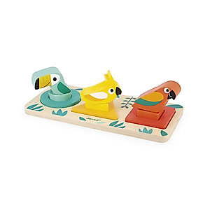 Janod - Tropik My First Shapes - Wooden Early-Learning Toy - Educational Toy: Shapes and Colors - 9 Slot-in Shapes - Water-Based Paint - 1 Year + J08266