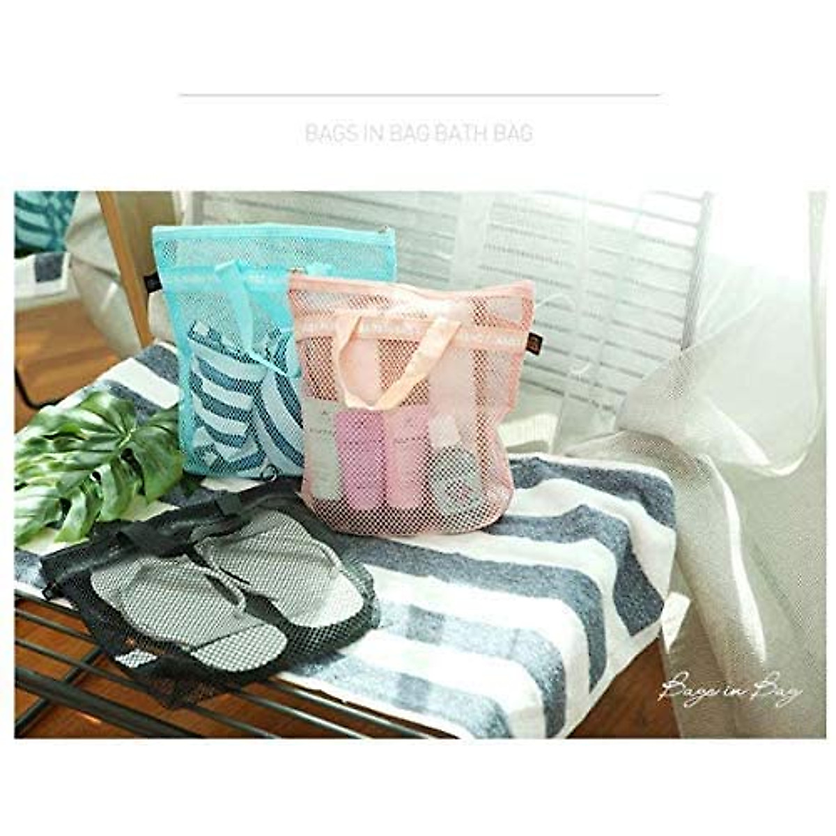 Mesh Travel Shower Caddy Tote Bag for Gym, Swim, Dorms, Bathrooms | 10"x10"x 2.5" | Pink