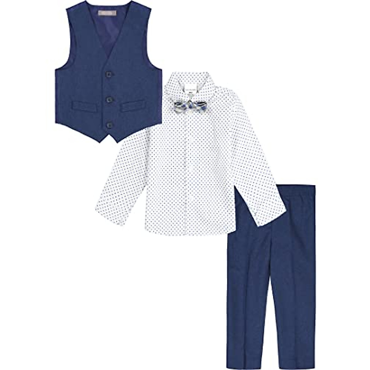 Van Heusen baby boys 4-piece Formal Dress Up Vest Set, Vest, Pants, Collared Dress Shirt, Tie and Toddler Suit, Blue Jean, 24 Months US