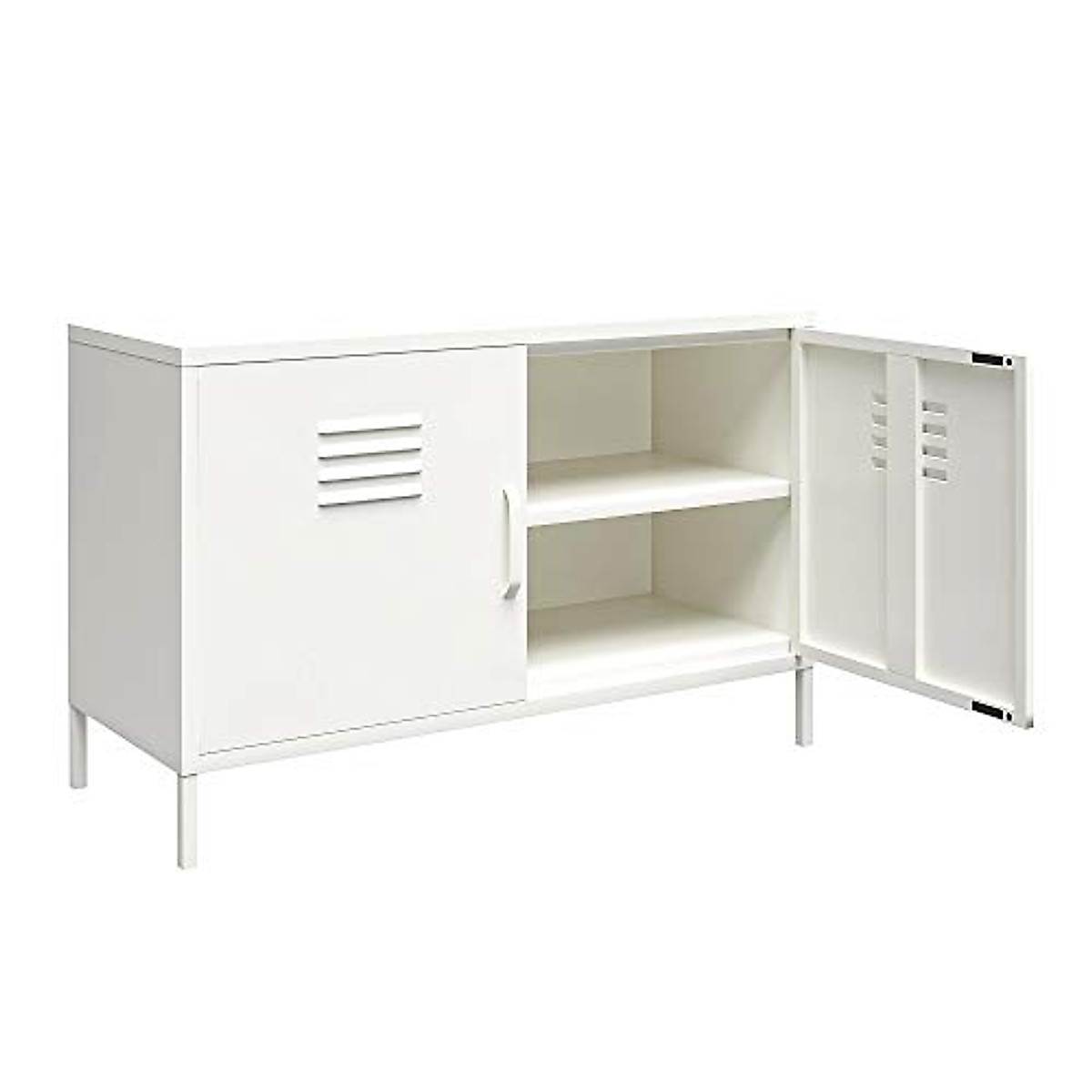 REALROOMS Shadwick 2 Door Wide Metal Locker Accent Storage Cabinet, Soft White