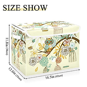 innewgogo Owl Autumn Floral Storage Bins with Lids for Organizing Foldable Storage Box With Lid with Handles Oxford Cloth Storage Cube Box for Pets Toys