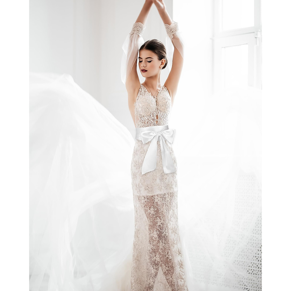 Glitopper Women Satin Waist Belts Dress Sash Waist Belt for Special Occasion Bridal Wedding Prom Formal 3.5'' Wide(White)