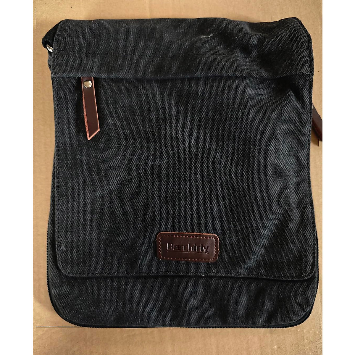 Berchirly Canvas Shoulder Bag Men Casual Travel Male 8Inch Crossbody Messenger Bag Black