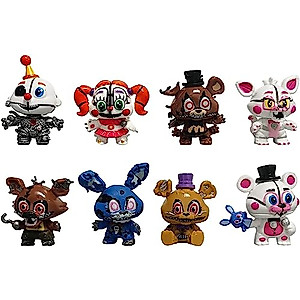 8 pcs Cake Toppers Gift for Kids, Freddy Five Nights Toys Cake Decorating, 2.3" - 3" with 50 PCS Waterproof Stickers for Party