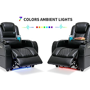 Airadlis Home Theater Seating Seats, Game Movie Theater Chairs Theater Recliner Sofa with 7 Colors Ambient Lighting, Lumbar Pillow, Side Pocket, Tray Table, Power Recline, Black