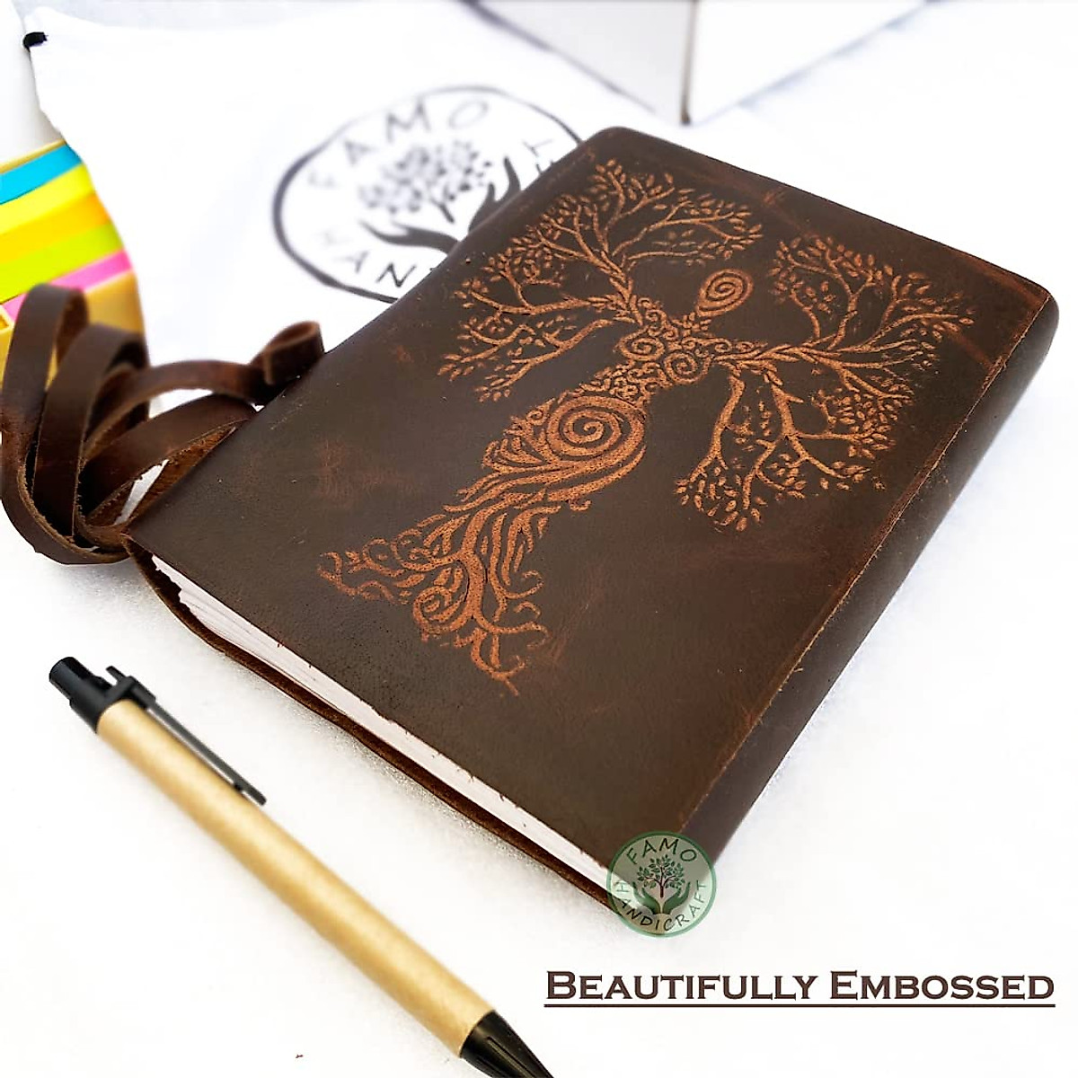 Handmade Leather Journal Tree of Life Mother Earth Embossed Leather Bound Writing Notebook Diary, Best Gift for Travel Diary, Writing Notebook Sketchbook Office Handbook 5 x 7 inches for Men & Women