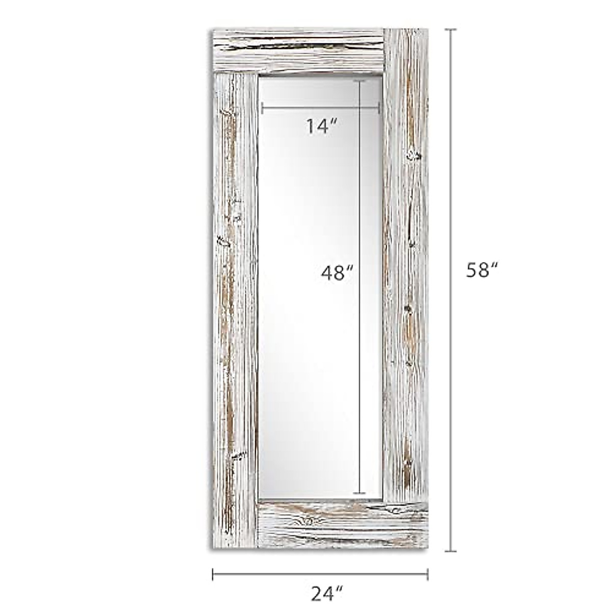 Barnyard Designs Rustic Farmhouse Full Length Mirror - Wood Frame Floor Standing Bedroom Mirror (58" x 24" / White)