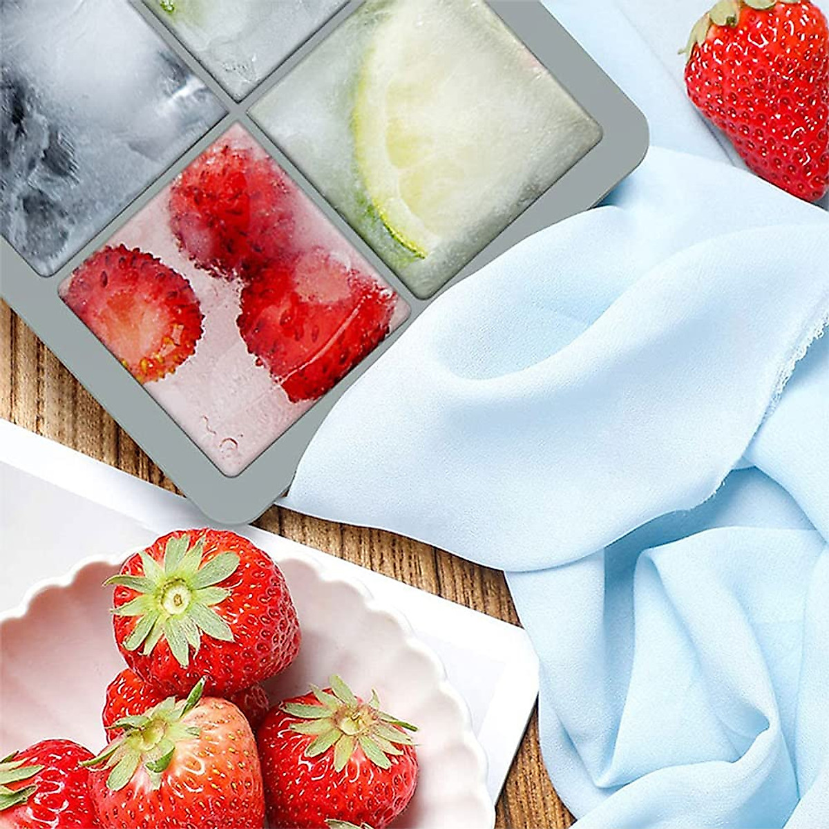 Ice Cube Tray With Lids Large Size Silicone Flexible 6 Cavity Ice Maker for Whiskey and Cocktails or Homemade, Keep Drinks Chilled Reusable and BPA Free 2 Pack