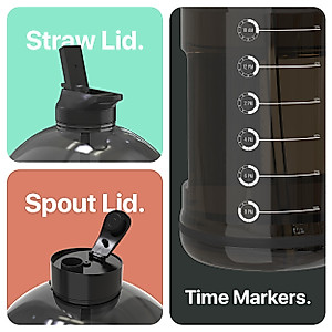 Hydro Gallon® 1 Bottle - 1 Gallon Water Bottle Jug with Straw Lid, Spout Chug Lid, Handle, Motivational Time Marker. Daily Intake All Day Leakproof BPA free Large Big Bottle. 128oz (Black)