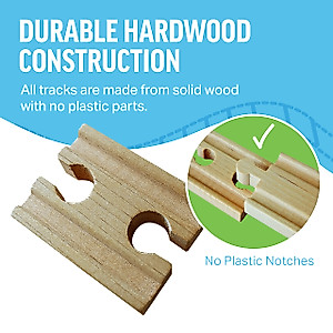 Tiny Conductors Wooden Train Set - 52-Piece Train Track Collection Compatible w/ Thomas The Train & Other Major Railroad Toy Brands, Wooden Toys for Girls & Boys