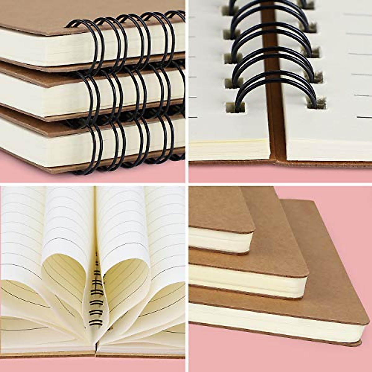 EUSOAR Spiral Notebook, B5 3 Pack 7.3"x10.2" 120 Pages Hardcover Kraft Lined College Ruled Travel Writing Notebooks Journal, Memo Notepad Sketchbook, Students Office Business Subject Diary Journal