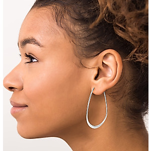 Hoops & Loops 925 Sterling Silver Oval Flat Thin Large 44mm (1.73 in) High Polished Lightweight Click-Top Hoop Earrings for Women and Teen Girls