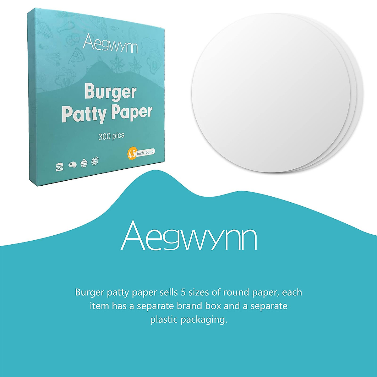 Aegwynn Hamburger Patty Paper Round 4.5 Inch 300 Pcs, Parchment Burger Papers Non Stick Easy to Remove Separate Frozen Pressed Patties (4.5 Inch)