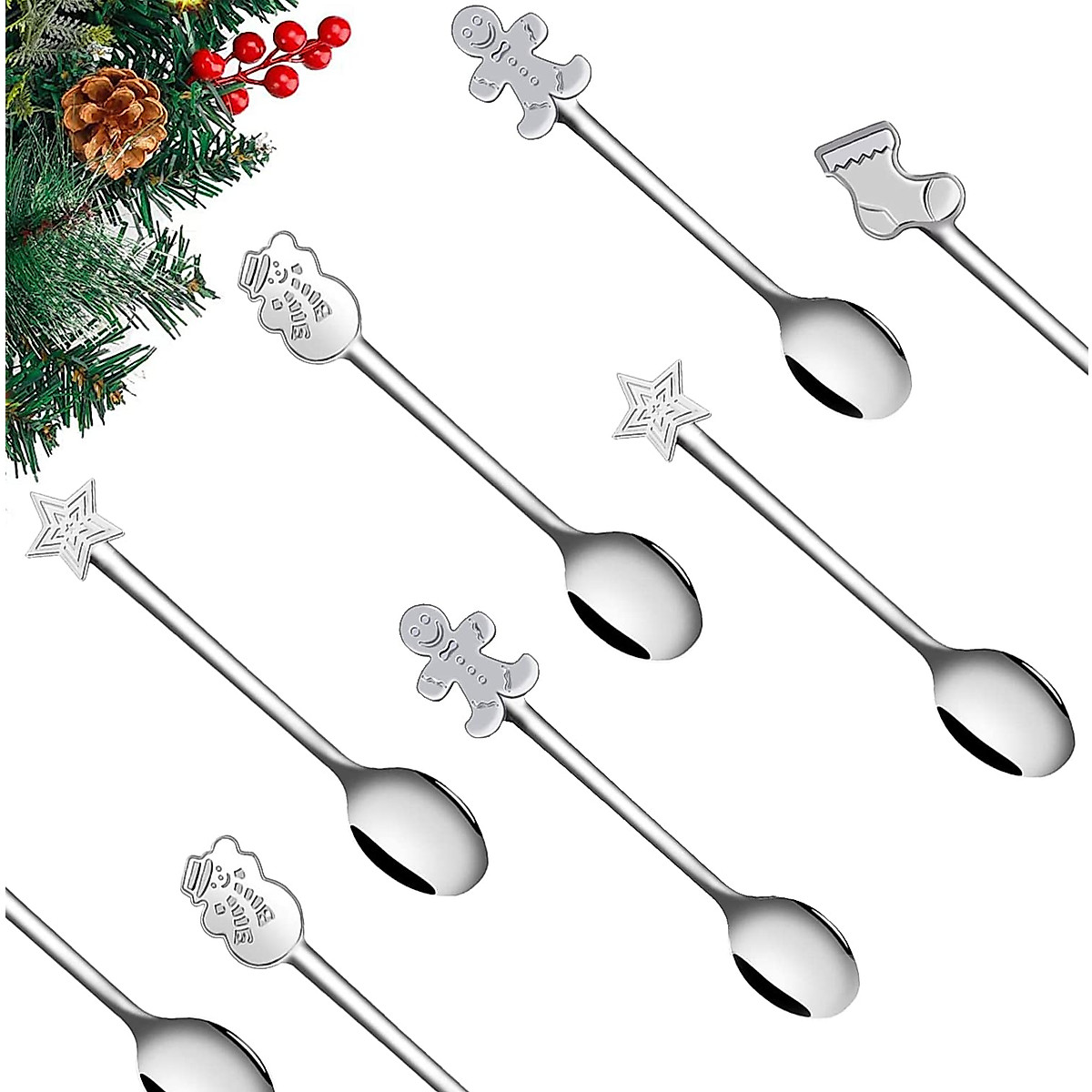SLKIJDHFB 8pcs Christmas Coffee Spoons Stainless Steel Stirring Spoons Creative Mini Tea Spoon for Stirring Mixing