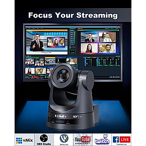 FoMaKo NDI PTZ Camera, 20X-NDI Camera with HDMI 3G-SDI IP Live Streaming PTZ Camera for Church Worship Video Production Education Events PoE 1080P 60FPS for vMix OBS Wirecast (KN20AG Gray)
