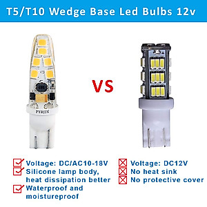 PYJR T10 Wedge Base Led Bulbs 12v Low Voltage Landscape, Ac/Dc 12V, 2W 200Lm, 3000K Warm White, for Landscape Pathway Lighting, Deck Stair, Step, and Automotive Rv Lights. (Pack of 5)