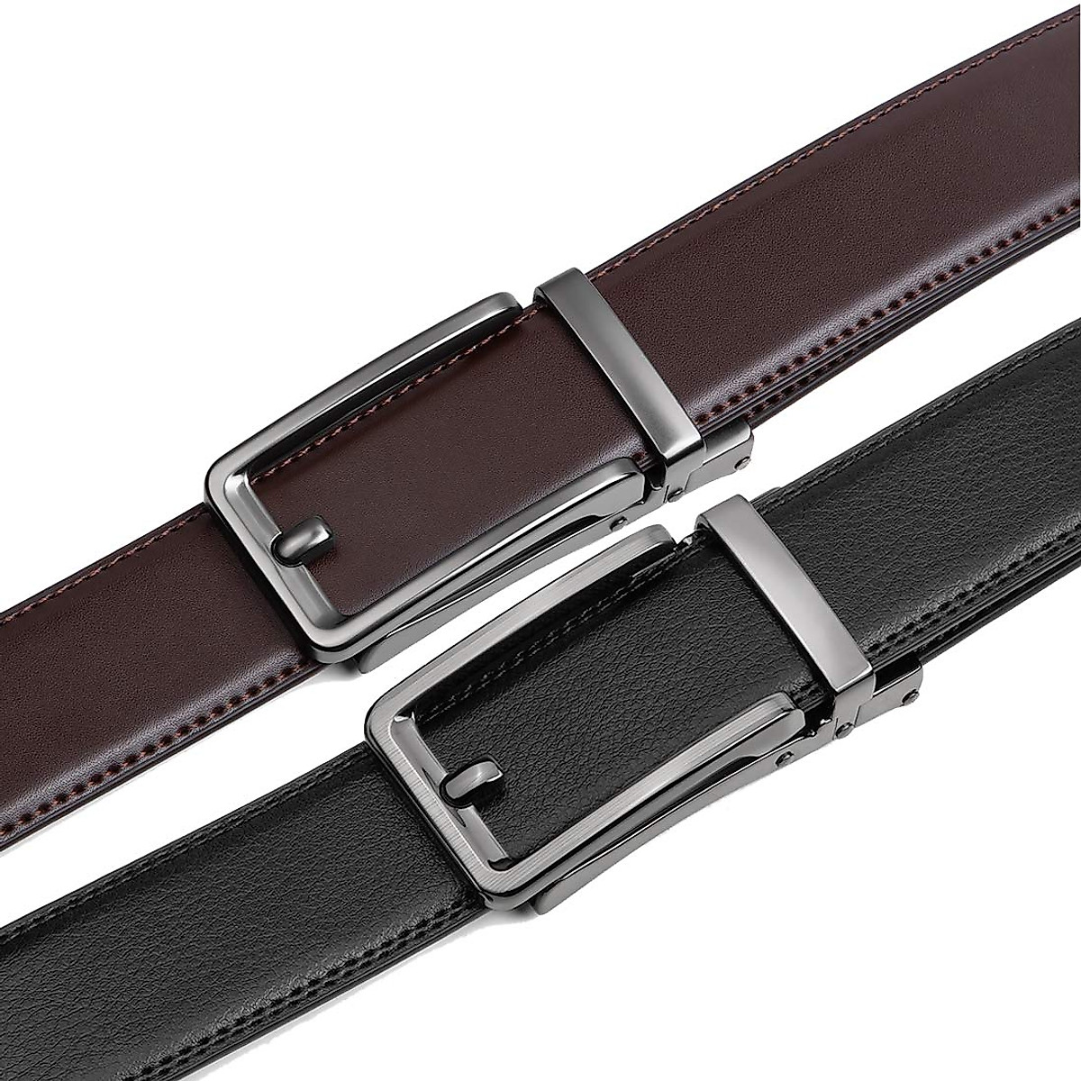 Founders & C Ratchet Click Belt 2 Pack,Leather Slide Dress Comfort Belt Adjustable with Buckle Gift Set (28"-42" Waist Adjustable, Black Dress Belt/Brown Click Belt)
