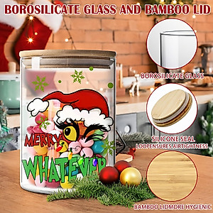 Turgtany Christmas Cookie Jar with Lids, Christmas Kitchen Decor Green, Glass Candy Storage Jars with Airtight Bamboo Lid for Kitchen