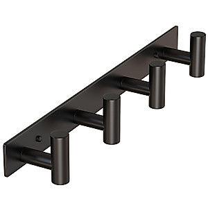 HUFEEOH Coat Rack Wall Mount, Black T Shaped 4 Hooks Coat Hooks for Bathroom, Heavy Duty Wall Hooks Towel Hooks for Hanging, Stainless Steel Purse Hanger Towel Rack for Mudroom Bathroom Entryway