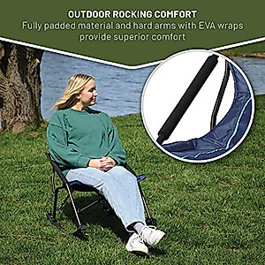 TIMBER RIDGE Folding Rocking Camping Chair with Hard Armrests, Portable Outdoor Rocker for Patio, Garden, Lawn, Supports up to 250 lbs, Blue