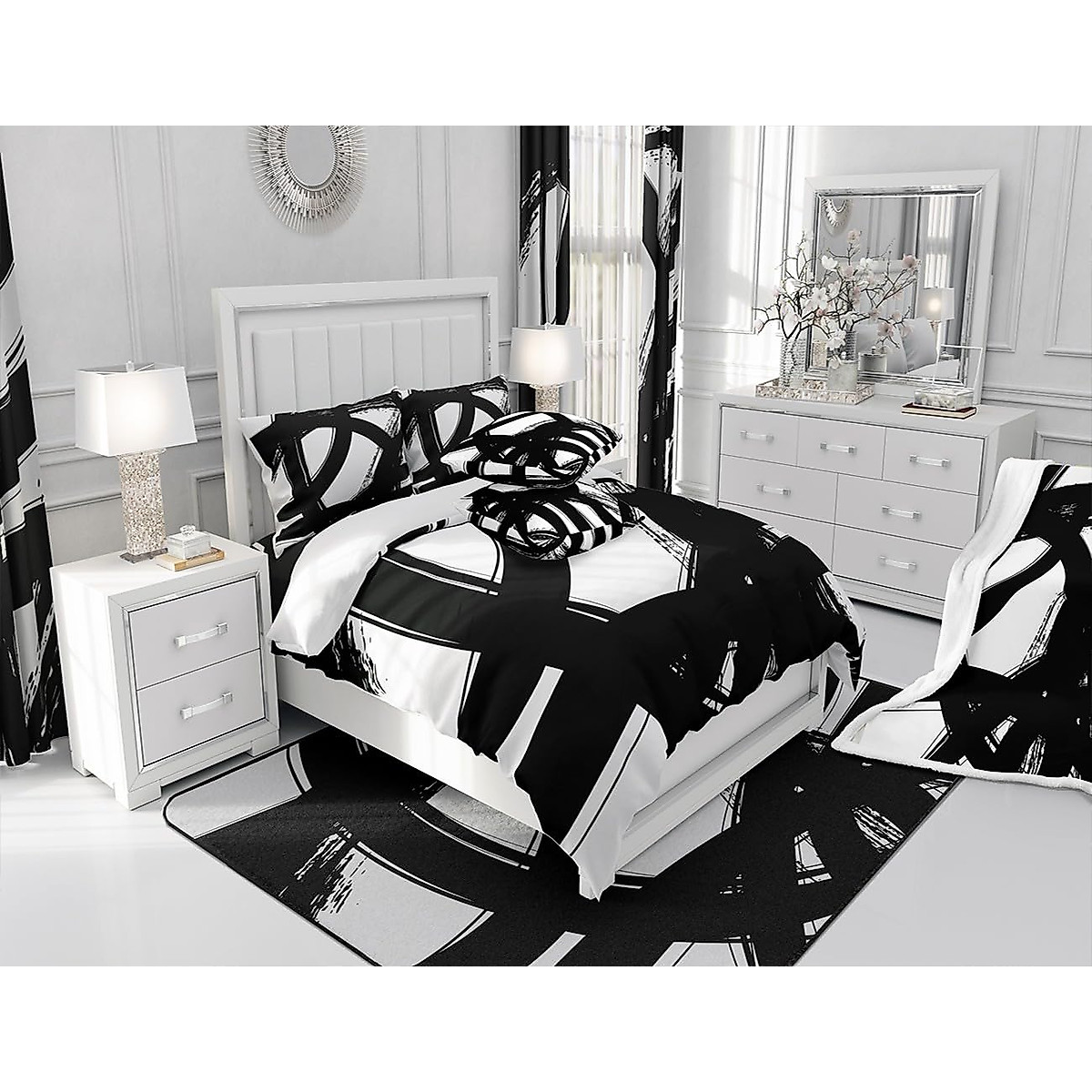 jejeloiu Black and White Bedspread King Size Geometry Modern Stripe Quilted Coverlet for Kids Teens Adults Neutral Art Coverlet Set Abstarct Art Quilted Room Decorations 3Pcs with 2 Pillow Cases