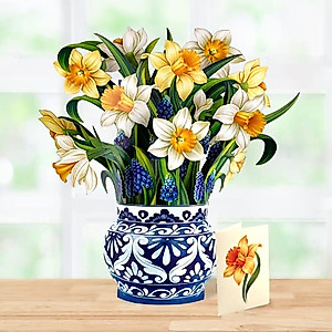 Freshcut Paper Pop Up Cards, English Daffodils, 12 inch Life Sized Forever Flower Bouquet 3D Popup Greeting Cards with Note Card and Envelope
