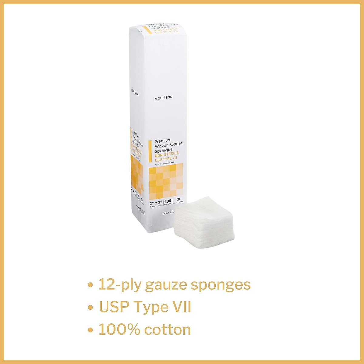 McKesson Premium Woven Gauze Sponges, Non-Sterile, 12-Ply, USP Type VII, 100% Cotton, 2 in x 2 in, 200 per Pack, 1 Pack