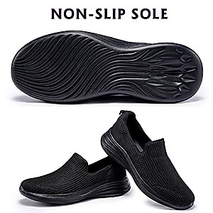 Womens Walking Shoes Breathable Mesh Loafers Lightweight Slip-on Sneakers Non Slip Casual Shoes, All Black, Size 8