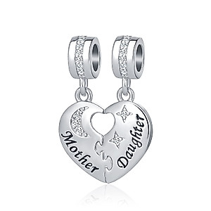MZC Jewelry Mother and Daughter Heart Charm for Pandora Bracelets