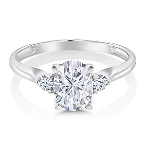 10K White Gold Forever Classic Moissanite by Charles & Colvard and White Created Sapphire Women Solitaire Ring (1.60 Cttw, Oval 8X6MM, Available in Size 5,6,7,8,9)