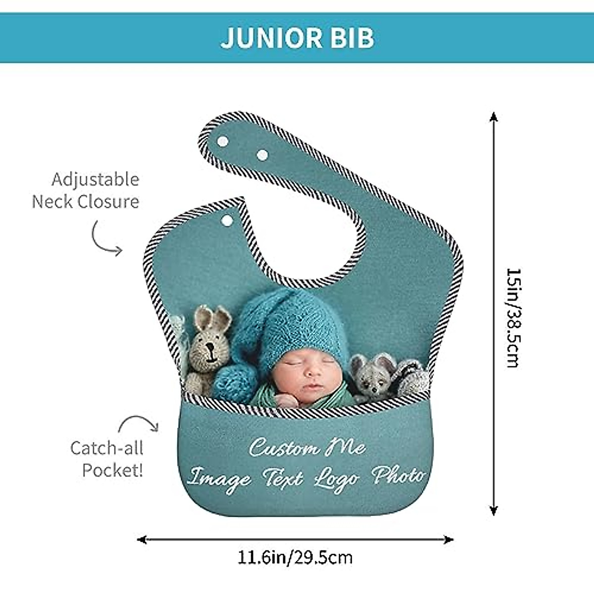 Zoczos Personalized Baby Bib Custom Your Image Text Design Newborn Bib Gift for Unisex 6-24 Months