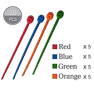 Multi Purpose Silicone Zip Ties - 20 pcs - 6 inch Reusable Zip Ties - Releasable Zip Ties in Multi Color (Red, Blue, Green, Orange) - Ties for Home, Office from EcoSearene