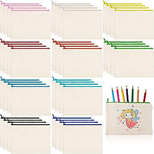 40 Pieces Canvas Zipper Pouch Bags Canvas Pencil Pouch Canvas Makeup Bags Blank Canvas Pencil Case Canvas Cosmetic Bag for Travel DIY Craft School (9.25 x 6.89 Inches, L)