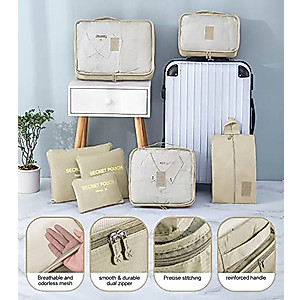 WOOMADA 7 Set Packing Cubes for Suitcases Travel Essentials Luggage Organizer for Travel Accessories Shoe Bag Tioletry Bag Laundry Bag(beige)