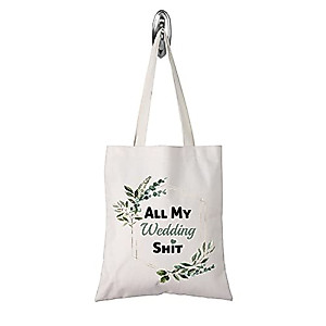TSOTMO Bride To Be Gift All My Wedding Shit Floral Bride Wedding Day Emergency Kit Tote Bag (Wedding shit tote)