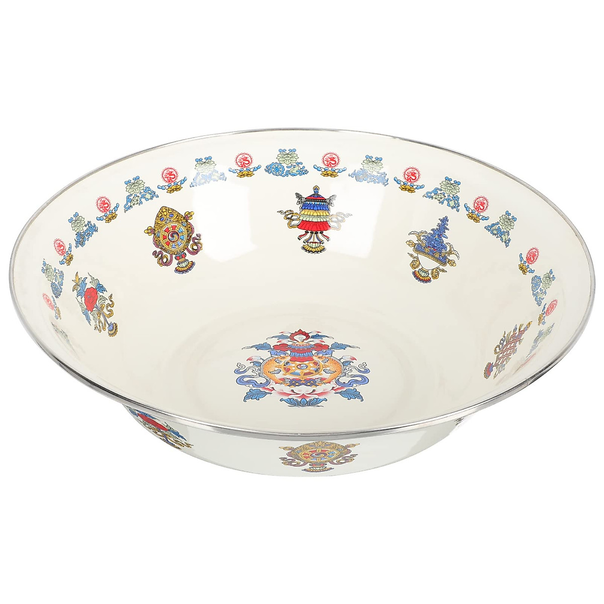 DOITOOL Metal Wash Basin chinese propane bowl enamel bowl with lid retro wedding soup bowl salad fruit serving bowl chinese decor 30cm camp cookware white collapsible bowls for camping Enamel Bowls