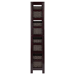 Winsome Wood Leo 5-Pc Storage Shelf with 4 Foldable Woven Baskets - Espresso and Chocolate