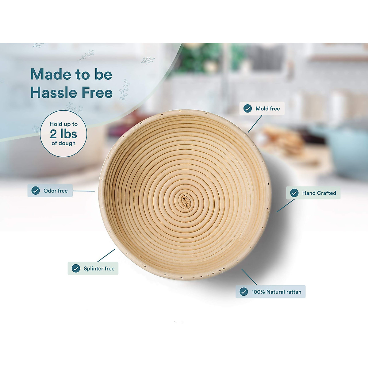 Proofing Set, by Kook, Sourdough Bread, 2 Rattan Banneton Baskets, 2 Basket Covers, Metal Scraper, Plastic Scraper, Scoring Lame, 5 Blades and Case, Round Shape