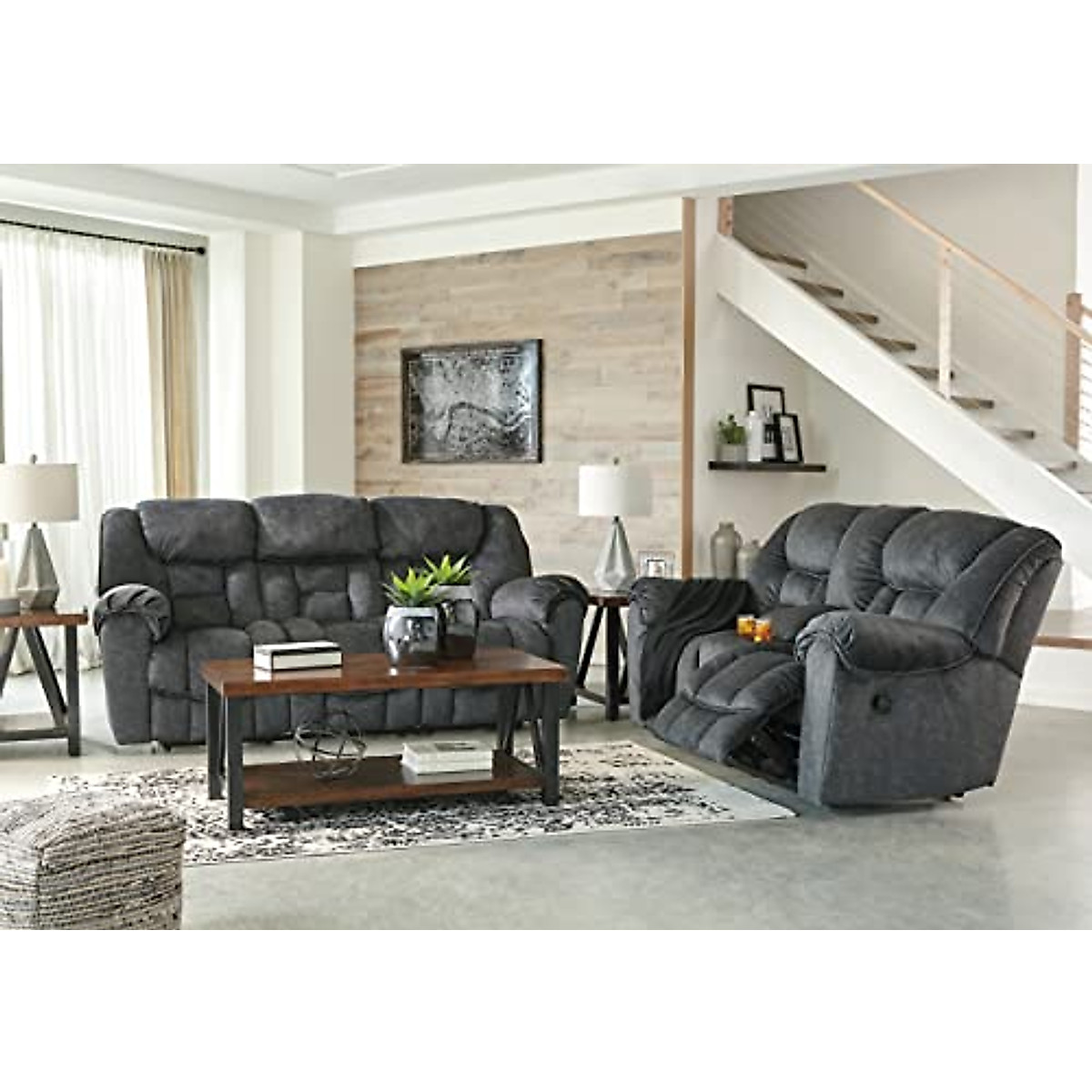 Signature Design by Ashley Capehorn Oversized Manual Pull Tab Reclining Sofa, Dark Gray