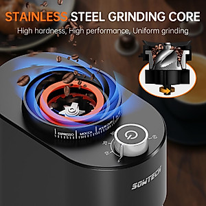 SOWTECH Anti-static Conical Burr Coffee Grinder, Adjustable Electric Mill, 38 Precise Grind Settings, Precision Timer, for Espresso, Drip and French Press, Black