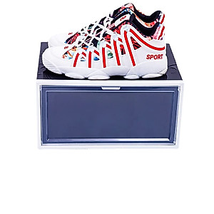 Shoe Storage, 12 Pack Large Shoe Organizer for Closet, Shoe Boxes Clear Plastic Stackable Shoe Storage Boxes for (White)