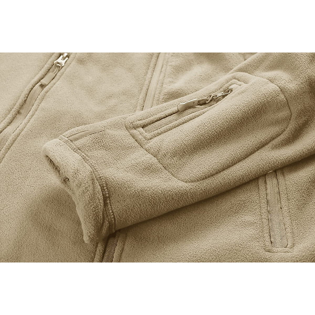 CRYSULLY Men's Tactical Front Zip Fleece Lining Hunting Mountaineering Jackets Windbreaker Coat Beige