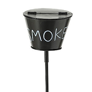 Outdoor Smoke Ashtray, Lidded Bucket on Stake with Prong Post, Garden Style, Black Lacquered Iron, 6 x 6 x 43 1/4 Inches (15 x 15 x 110 cm)