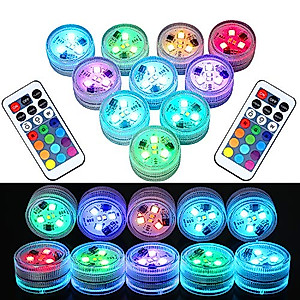 Mini Submersible LED Lights with Remote Control - Small Tea Lights Underwater Lights Battery Powered Flameless LED Accent Light for Party Event Vase Fishtank Hot Tub