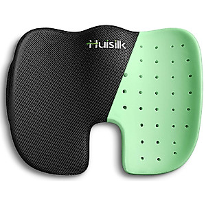 HUISILK Seat Cushion for Office Chair Car- Memory Foam Coccyx Pad - Comfort Sciatica Pillows Support Back Hip Tailbone Pain Relief (Black)